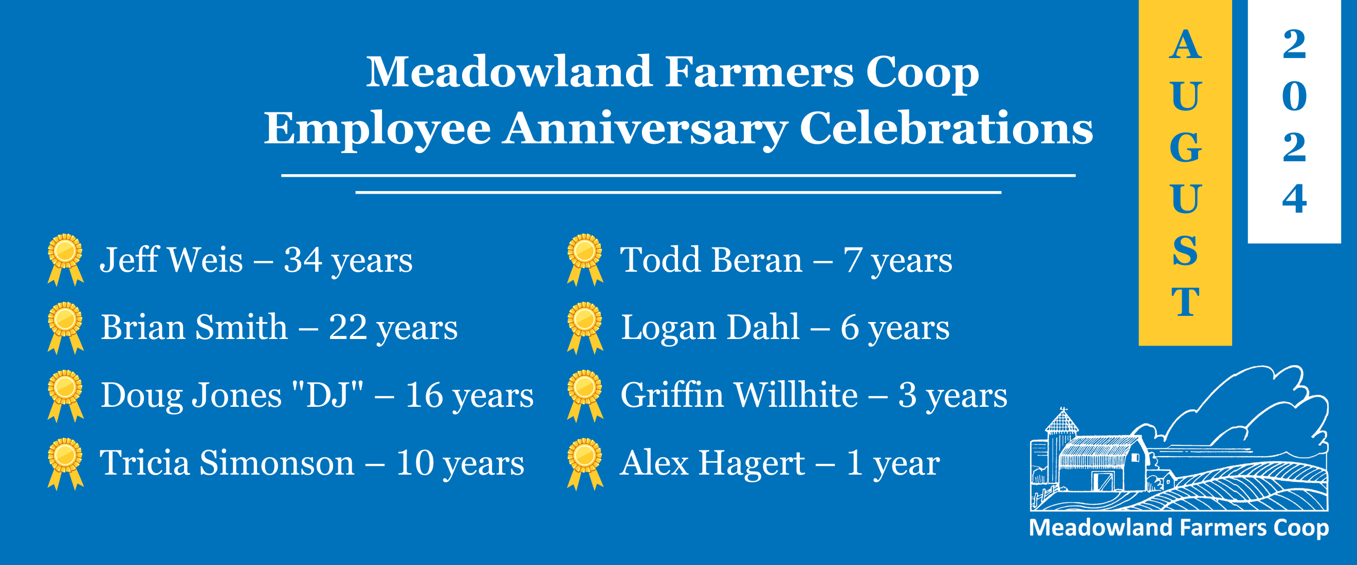 Aug employee anniv banner – Meadowland Farmers Coop